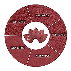 S SATC Mouse Detail Sander Sandpaper 50 PCS Mouse Sanding Pads 12 Hole Mouse Sandpaper Assorted 60/80/120/150/220 Grits