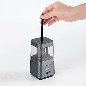 Amazon Basics Portable Electric Pencil Sharpener, Helical Blade, Auto Stop, Battery/USB Cord Operated