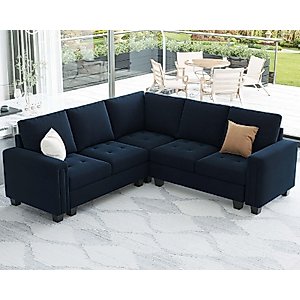 Belffin Velvet Modular Sectional Sofa Convertible Sectional Sofa Couch with Reversible Chaise L Shaped 4 Seater Corner Sofa Couch Blue