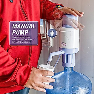 TERA PUMP Manual Water Pump for 5 Gallon Bottles, Fits Most 2-6 Gallon Bottles, Manual Hand Pressure Water Dispenser, 3 Tube Lengths, Sanitary Cap, Cleaning Brush, BPA-Free Food Grade Material