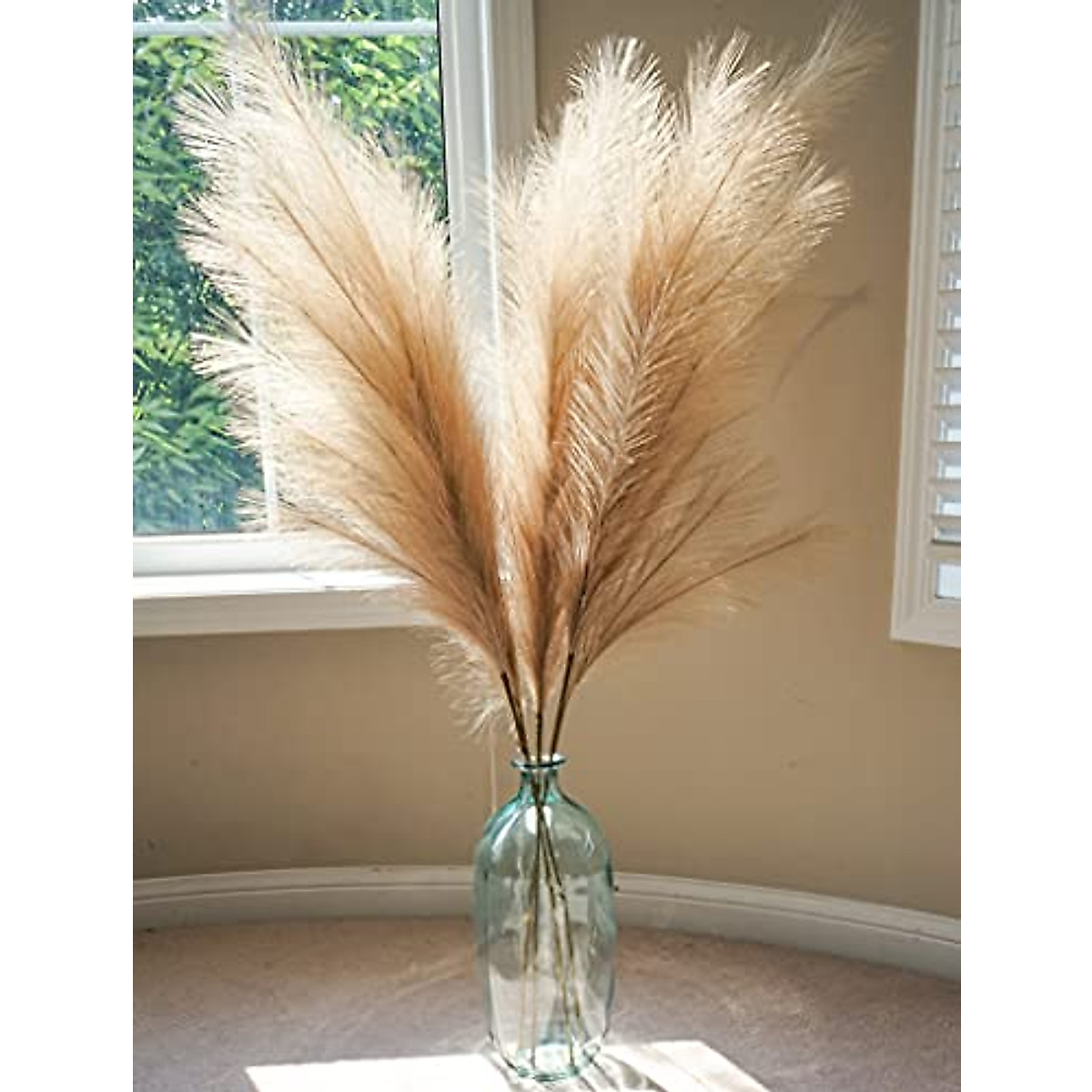 Boho Wish Faux Pampas Grass Decor Tall Set of 7 PCs -40 Inches Non-Shedding, Floor and Office Vase Filling-Fluffy Floral Branches -Wedding Decor- Home and Bedroom Table Decoration (Brown)