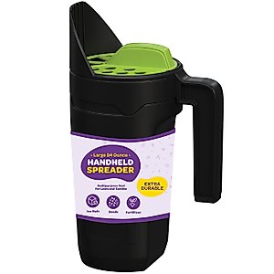 Handheld Spreader (2 Liters) Adjustable Dial Multi-Purpose Hand Spreader For Use As A Salt Spreader For Snow/Ice, Fertilizer/Grass Seed Spreader, Spot Spreader On Driveways/Walkways +Scoop Included