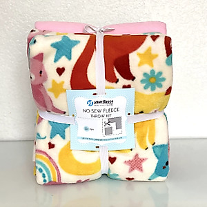 Cats & Rainbows Anti-Pill Premium No-Sew Throw Fleece Fabric Kit (50x60)