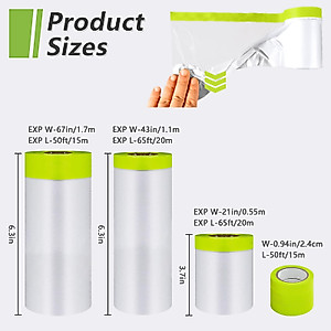 Yudahgan Pre-Taped Masking Film- Assorted Size Tape and Drape Painters Plastic Rolls, Plastic Painting Film for Automotive Painting Covering（Masking Film:6rolls,Tape:3rolls）