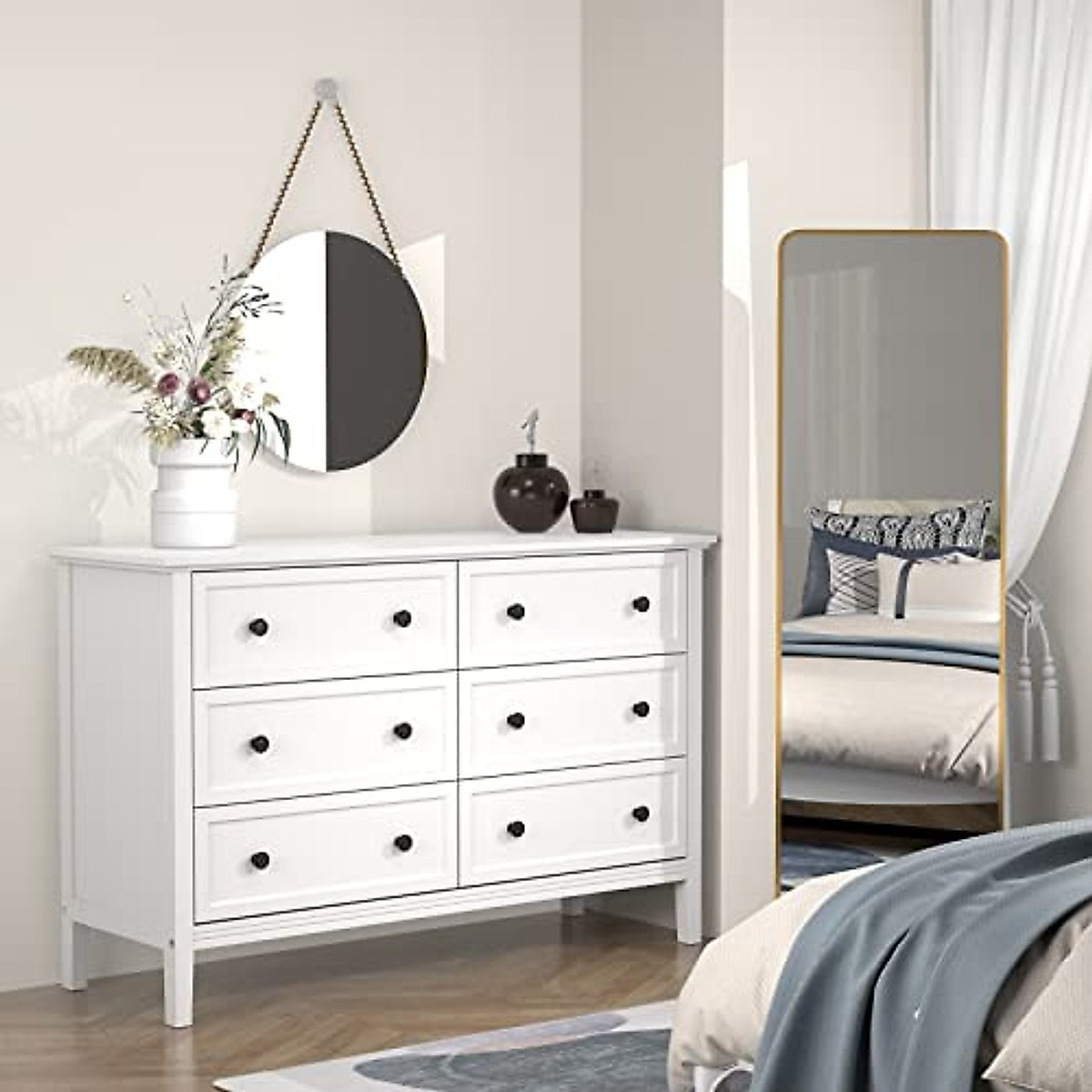 LYNSOM White Dresser, Modern Dresser for Bedroom with Deep Drawers, Wooden 6 Drawer Double Dresser for Living Room, Wide Chest of Drawers with Storage for Home