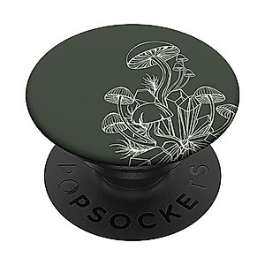 Minimalist Line Art Aesthetic Magic Mushroom in Dark Green PopSockets Standard PopGrip