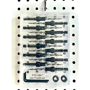 FTG USA Countersink Drill Bit Set for Wood with Tapered Drill Bit 12 Pc #8 (11/64")