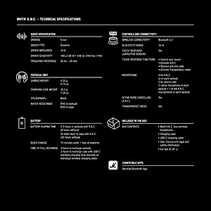 Marshall Motif True Wireless Noise Canceling Headphones, Black