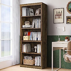 Vikiullf Wood Bookshelf - Tall Bookcase with 5 Storage Shelves, Freestanding Display Book Shelf for Living Room, Bedroom, Home Office Library, Child Room,Rust Brown