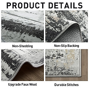 8x10 Area Rugs Washable Rug: Large Modern Abstract Living Room Rug Soft Anti-Skid Thin Carpet Indoor Floor Non-Shedding Carpets for Bedroom Dining Farmhouse Nursery Home Office Black Grey Gold