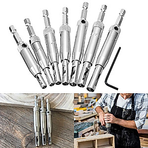 AFUNTA 8 pcs Center Drill Bit Set,Self Centering Hinge Tapper Core Hole Puncher Woodworking Tools for Cabinet Door 5/64'' 7/64'' 9/64'' 11/64'' 13/64'' 5mm 1/4'' with 1 pcs Hex key
