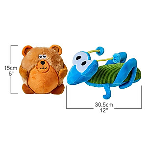 Blueberry Pet Pack of 2 Durable Interactive Squeaky Plush Tugging Rubber Dog Chew Toys Rope Toy for Puppies & Small Dogs, 13 2/5" Manta Ray + 12 3/5" Jellyfish