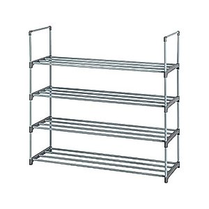 SoSo-BanTian1989 Grey Metal Tube Frame 4-Tier Shoe Rack, 20 Pairs Shoes Organizer Storage Tower Shelves