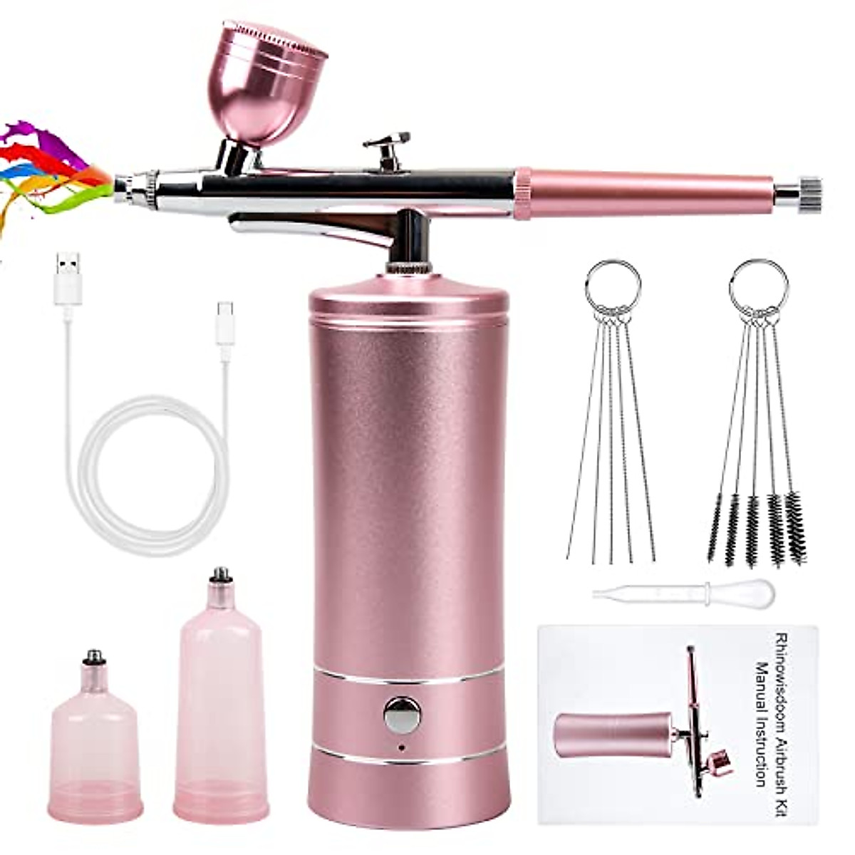 Airbrush-Kit Rechargeable Cordless Airbrush Compressor - Auto Handheld Airbrush Gun, Airbrush Set Portable Wireless Air Brush for Barber, Nail Art, Cake Decor, Makeup, Model Painting