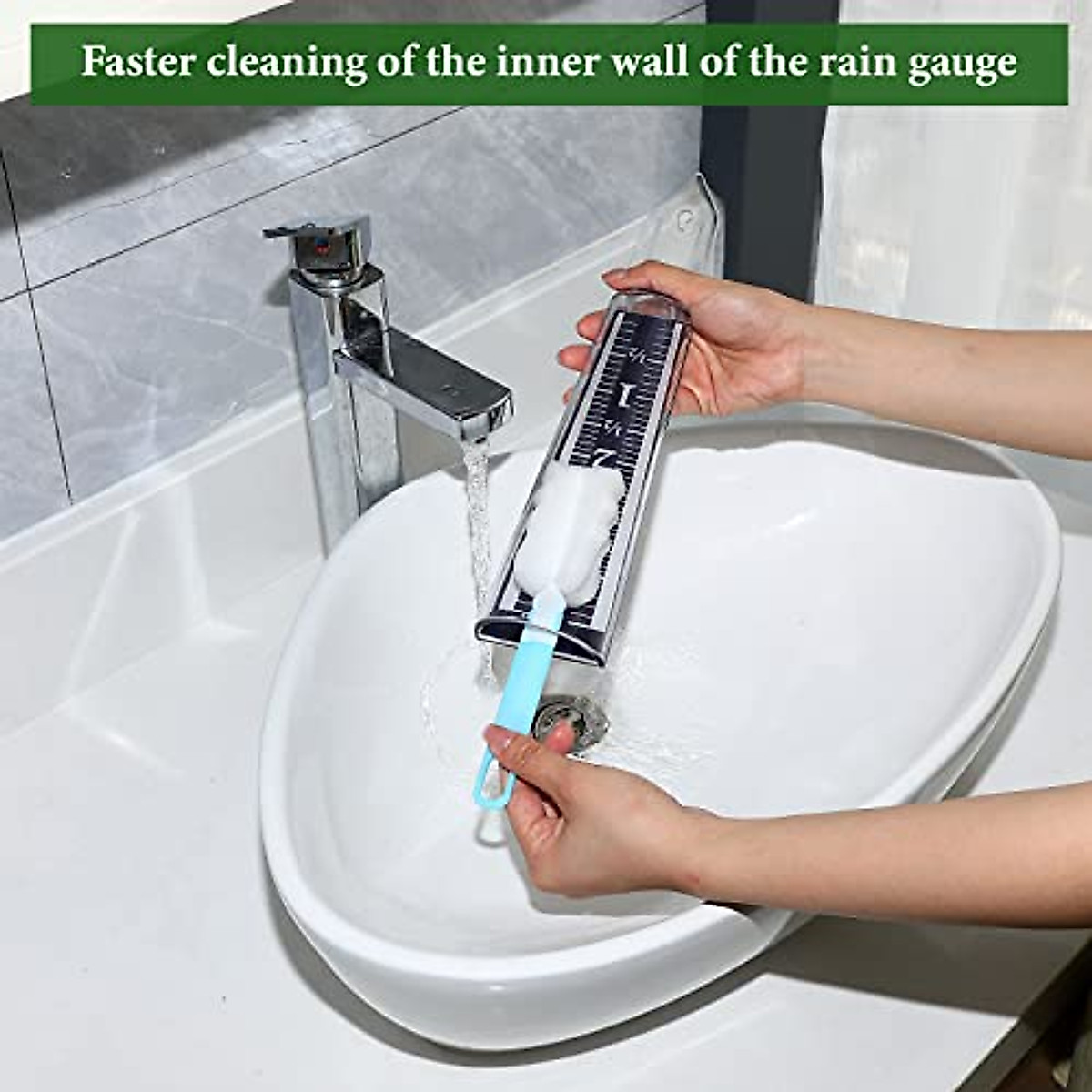 Kanayu 4 Pcs 5 Inch Capacity Outdoor Rain Gauge with Tube Brush Easy to Read Magnifying Scale and Numbers Digital Rain Gauge Plastic Blue Rain Measure Gauge for Garden Yard Field