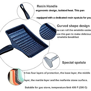 TINGJUNN Omelet pan smokeless frying pan, non-stick tamagoyaki frying pan, wave-bottom wheat rice omelet pan, rectangular frying pan with anti-scalding handle, easy to clean.