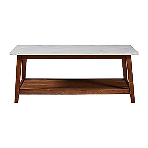 Teamson Home Kingston Coffee Table with Storage Space, 42" x 20" x 17", Faux Marble/Walnut