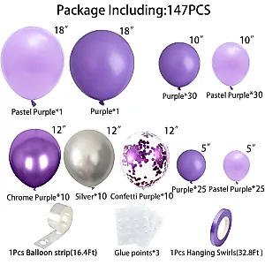 UniStylar 147Pcs Purple Balloons Garland Arch Kit, Light Pastel Lavender Silver Metallic Confetti PurpleBalloons for Womens Girls Baby Shower Wedding Birthday Party Decorations(Purple Silver)