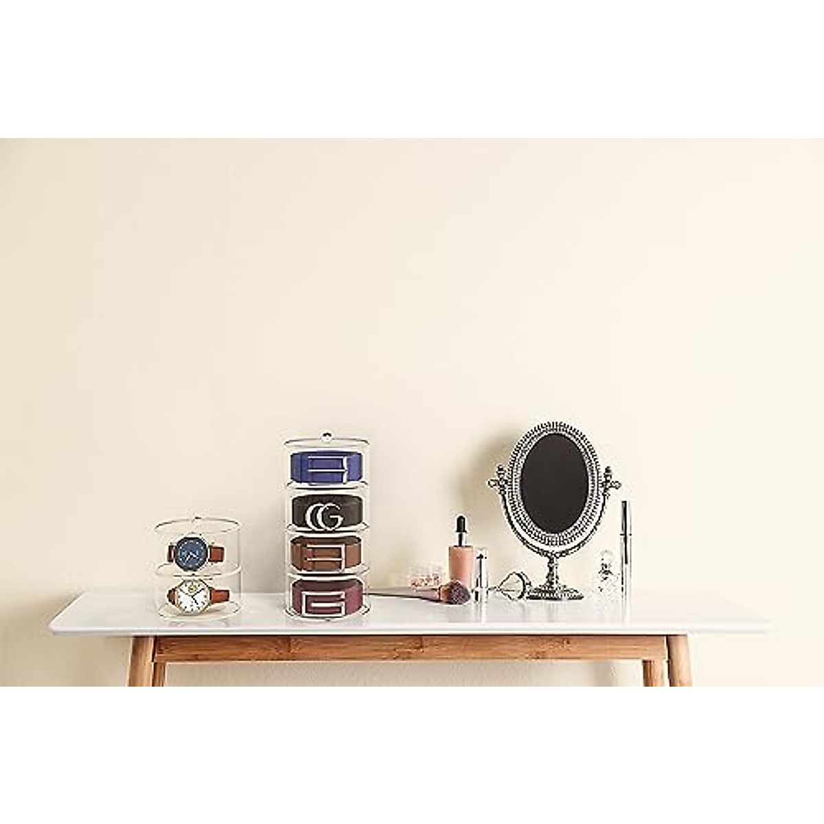 ELYPRO Premium Acrylic Belt Organizer - Sleek, Multi-Functional Storage for Belts, Jewelry, Makeup & Hair Accessories - Transparent, Rotating Drawers, Stackable & Wall-Mountable Design (XL-4)