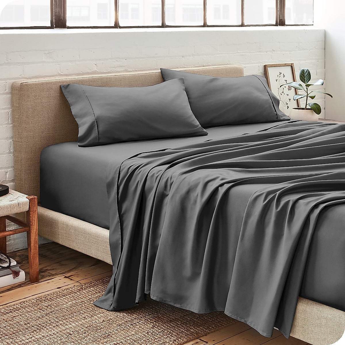 Bare Home Microfiber Sheet Set with Duvet Cover Set Bundle (Queen, Grey)