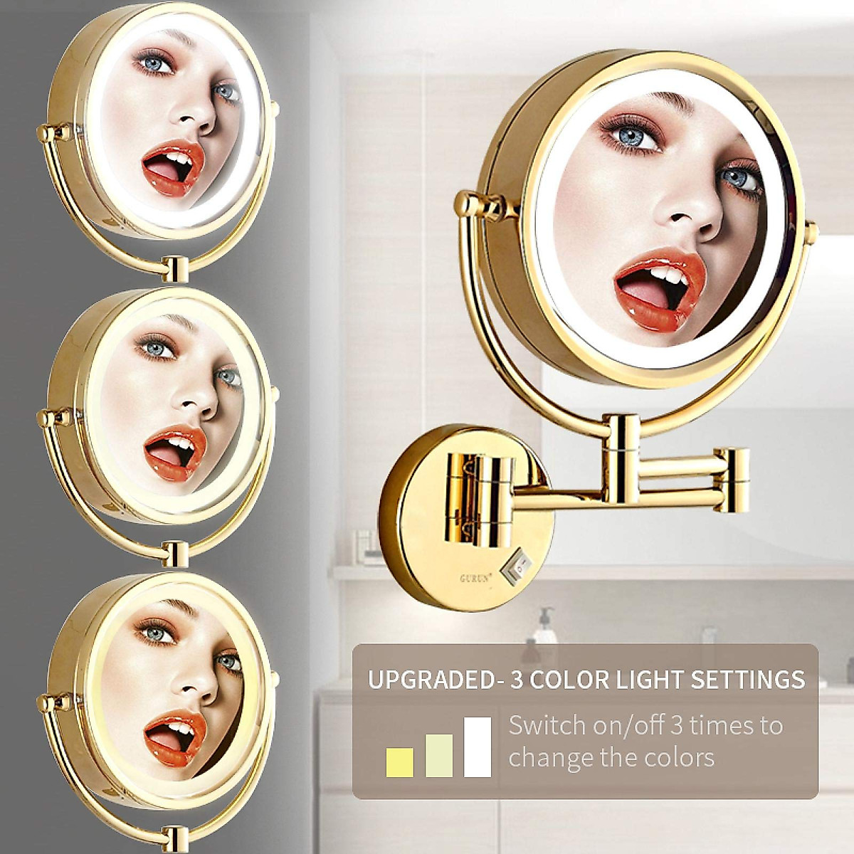 FQYYDD Illuminated Makeup Mirror 10X Magnifying Makeup Mirror With Led Light Bathroom Wall Mirror