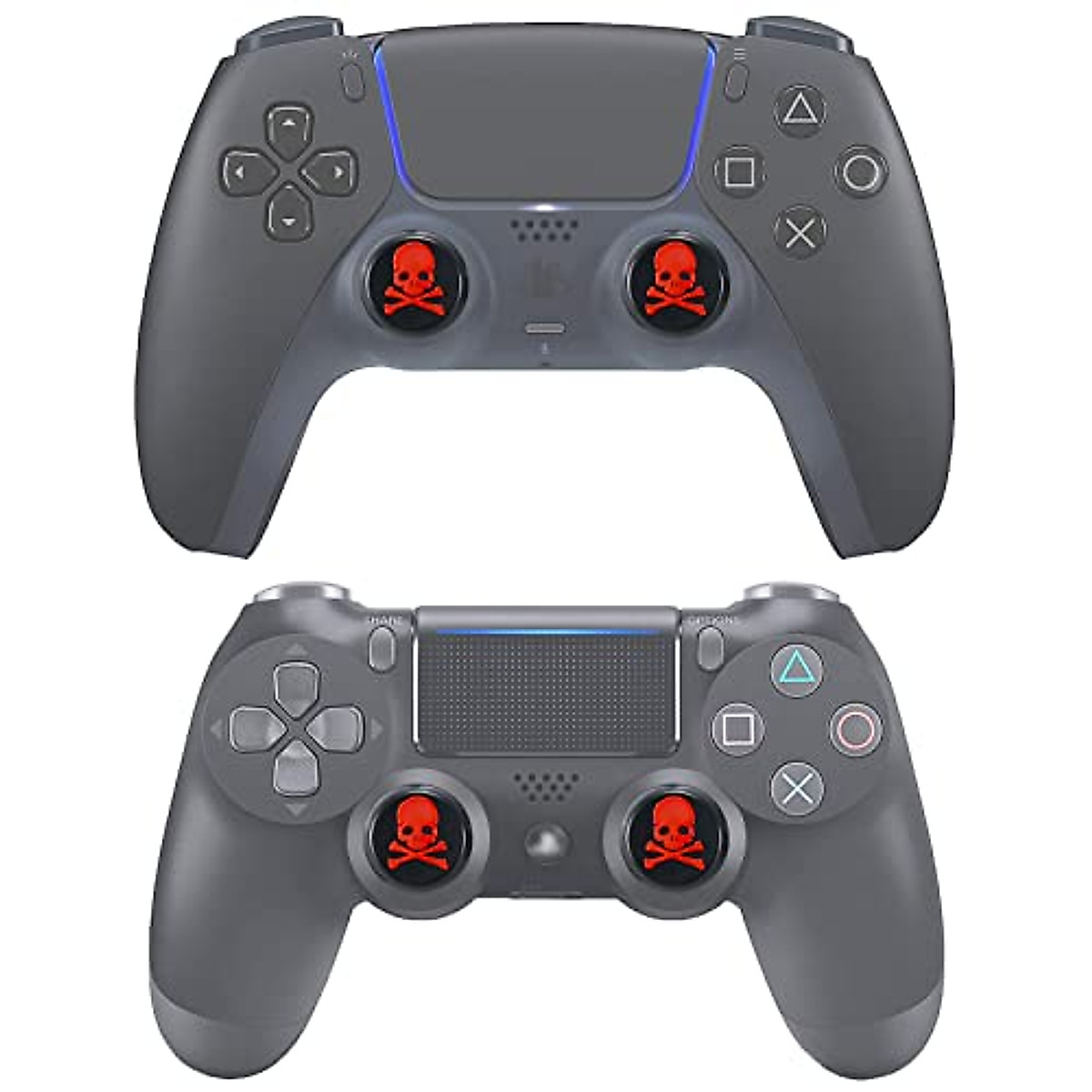 9CDeer Performance Joystick Analog Stick Thumb Grips Set of 6 Compatible with PS5, PS4, Xbox Series X/S Xbox One, Switch Pro Controller Skull Black & Red