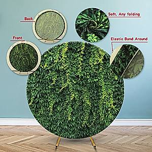 DASHAN Greenery Backdrop for Photography Spring Green Grass Backdrop for Wall Greenery Backdrop for Parties Green Baby Shower Round Backdrop Birthday Party Decoration Backdrop 6x6ft Polyester