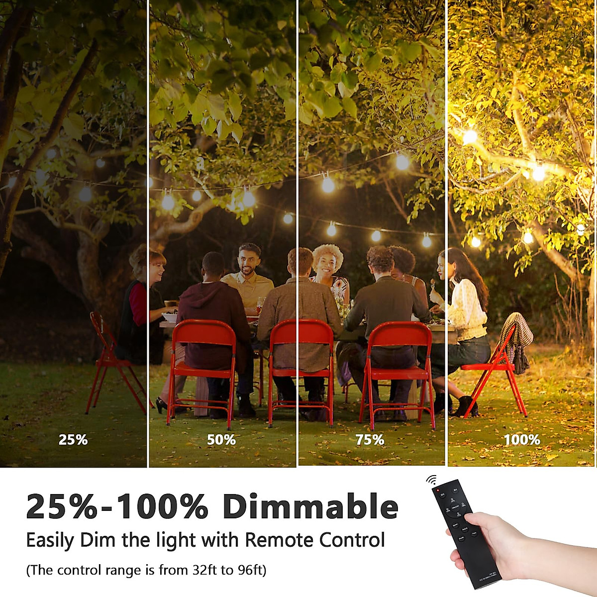 BesLowe 48FT S14 Solar String Lights Outdoor with Remote Controller, Solar Powered Patio Lights Waterproof with LED Edison Bulbs, Dimmable Hanging Lights for Outside Backyard Porch, USB Rechargeable