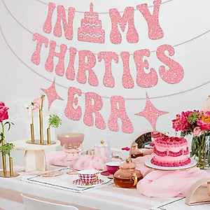 In My Thirties Era Glitter Banner for Her Him 30th Birthday Party Decorations, Pre-Strung Rose Gold Happy Birthday Banner, 30th Birthday Gifts for Women Eras Tour Party Decorations