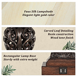 Set of 2 Touch Control 3-Way Dimmable Table Lamps with 2 USB Charging Ports Traditional Bedside Lamps with Bell Shape Faux Silk Shade & Brown Base for Bedroom Nightstand Living Room LED Bulbs Included