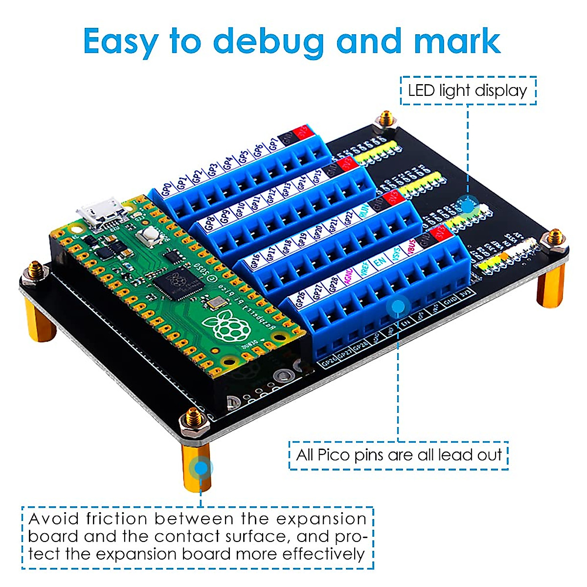 GeeekPi Screw Terminal Expansion Board for Raspberry Pi Pico/Pico W, Screw Terminal Block Breakout Module Board with LED