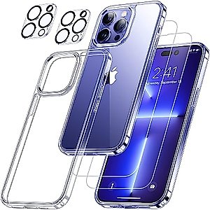 Humixx Crystal Clear Designed for iPhone 14 Pro Max Case, with 2X Screen Protector + 2X Lens Protector [Not-Yellowing][Full Body Protection] Shockproof Protective iPhone 14 Pro Max Phone Case 6.7 Inch