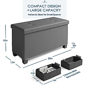 Hearth & Harbor Grey Faux Leather Storage Ottoman Bench with Removable Legs, 30-in, 660-lb Capacity