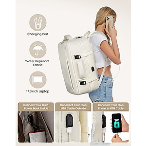 LOVEVOOK Travel Backpack for Women, 40L Carry On Backpack Flight Approved, Waterproof 17 Inch Laptop Backpack with 3 Cubes, College Bookbag, Personal Item Travel Bag, Beige