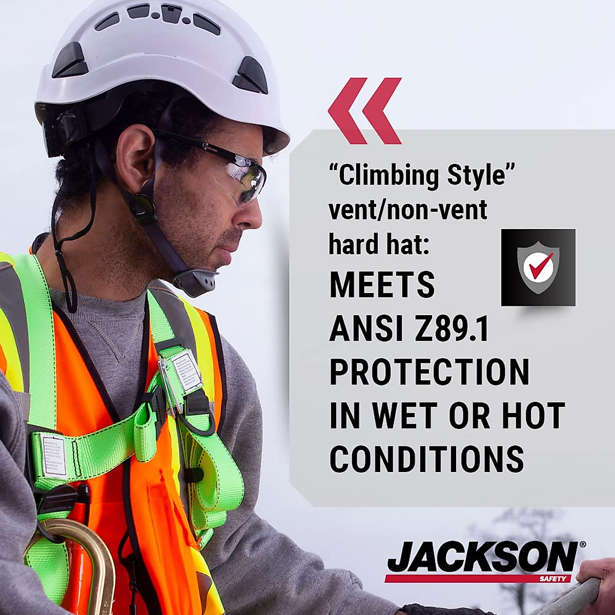 Jackson Safety CH400V Climbing-Style Hard Hat - Vented Construction Helmet with Chin Strap & Cup - ANSI Z89.1 & OSHA Compliant - (Multiple Colors)