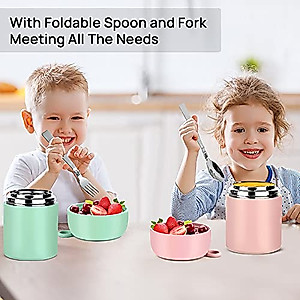 NewFation Thermos For Hot Food - 17 Oz Insulated Food Container With Foldable Fork& Spoon, Leak Proof Soup Thermoses For Adults, Food Thermoses Portable With Handle For Office Outdoors (Gray)