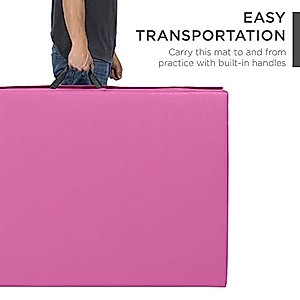 Best Choice Products 10ftx4ftx2in Folding Gym Mat 4-Panel Exercise Gymnastics Aerobics Workout Fitness Floor Mats w/Carrying Handles – Pink