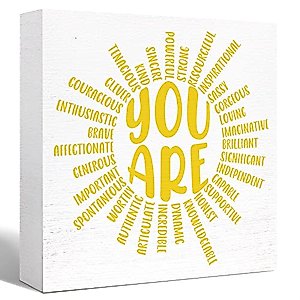 Inspirational Wood Box Sign You Are Sun Wooden Block Signs Motivational Quote Desk Décor for Home Office Bedroom Table Décor