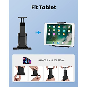 Moukey Tablet Holder for Microphone Stand, Adjustable Mic Music Stand Phone Holder Mount, Compatible with iPad, iPhone, Android, All 4.7 to 12.9 Inches Tablets & Smartphones