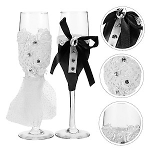 Abaodam 2pcs Beer Glasses Flute Goblet Night Party Cup Glass Beer Cup Bar Accessory Glasses Wedding Toasting Glasses Glass Cup Bridesmaid Red Wine Glass Household Lace