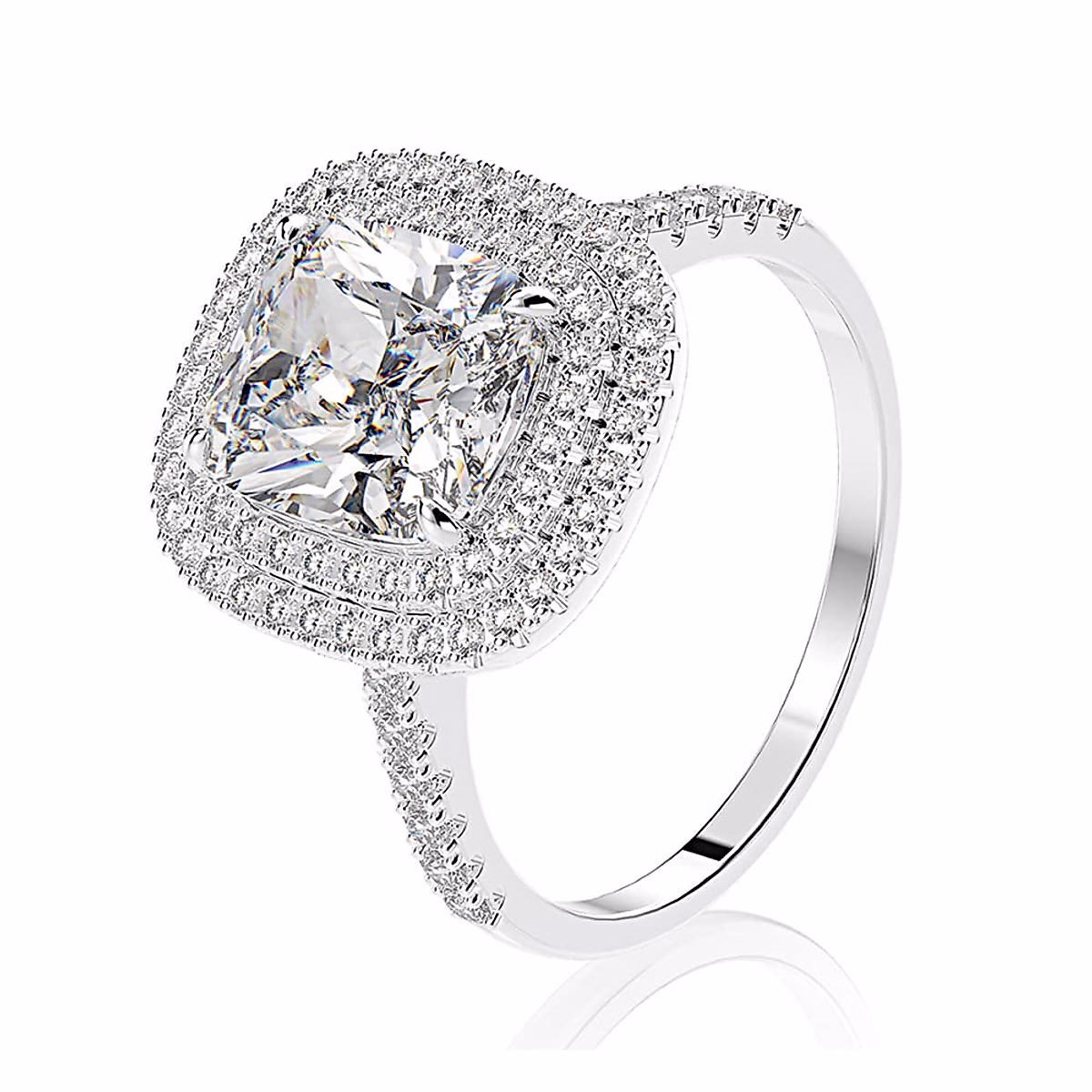 Aimys Fashion Ring Cushion Cut 4ct 5A Zircon Stone 925 Silver Engagement Wedding Band Ring for Women (9)