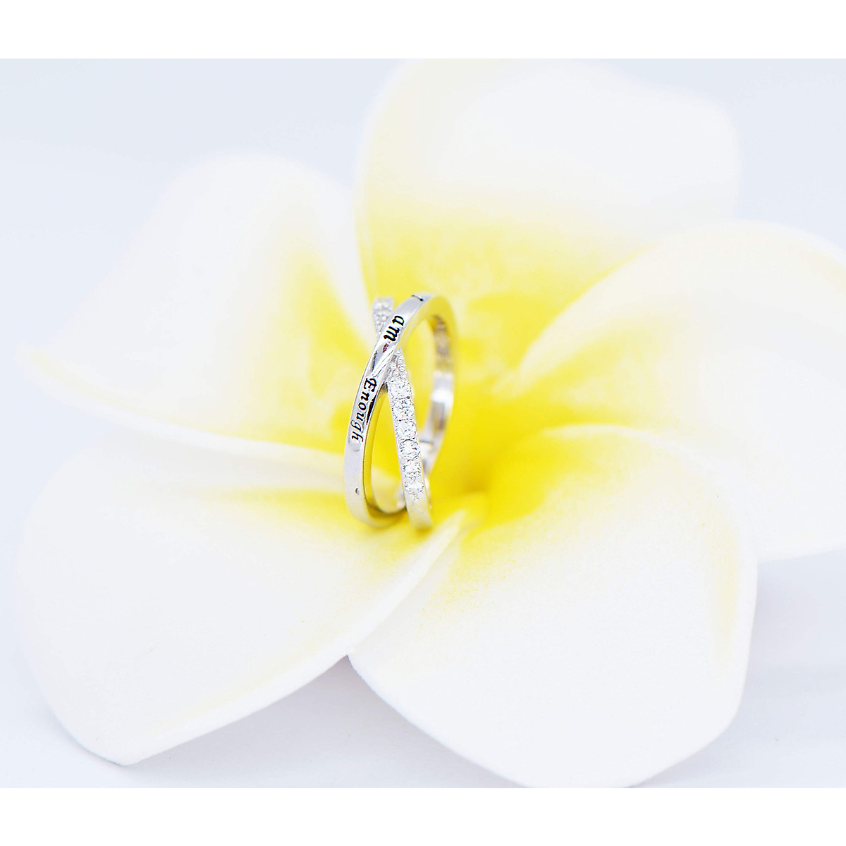 YMHOP I Am Enough Ring Sterling Silver Criss Cross CZ Ring for Women Size 5