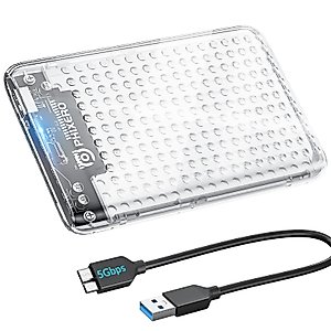 PHIXERO 2.5" Hard Drive Enclosure, 5Gbps USB 3.0 to SATA III Tool-Free External Hard Drive Enclosure for 2.5 inch 7mm/9.5mm SATA HDD & SSD [UASP Supported] Transparent