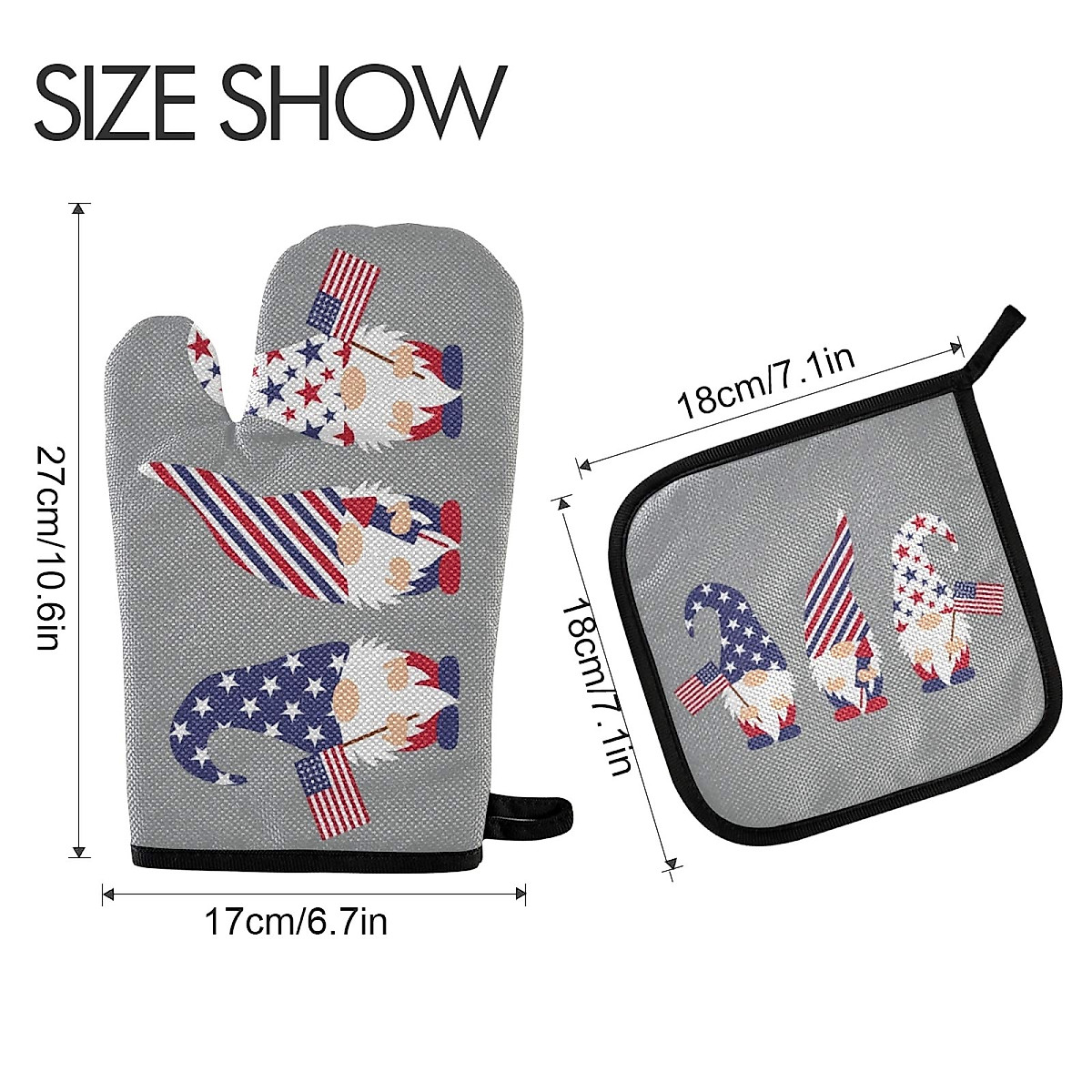 Exnundod America Flag Gnomes Oven Mitts Pot Holders Set,Memorial Day 4Th of July Patriotic Hot Pads&Gloves 2pcs for Kitchen Cookware Cooking BBQ Baking Bakeware Sets
