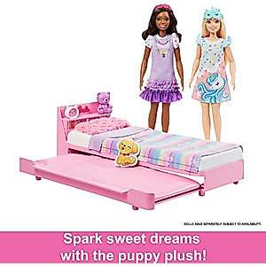 Barbie My First Barbie Doll House Furniture, Bedtime Playset with Trundle Bed, Plush Puppy & Accessories, Toys for Little Kids, 13.5-inch Scale