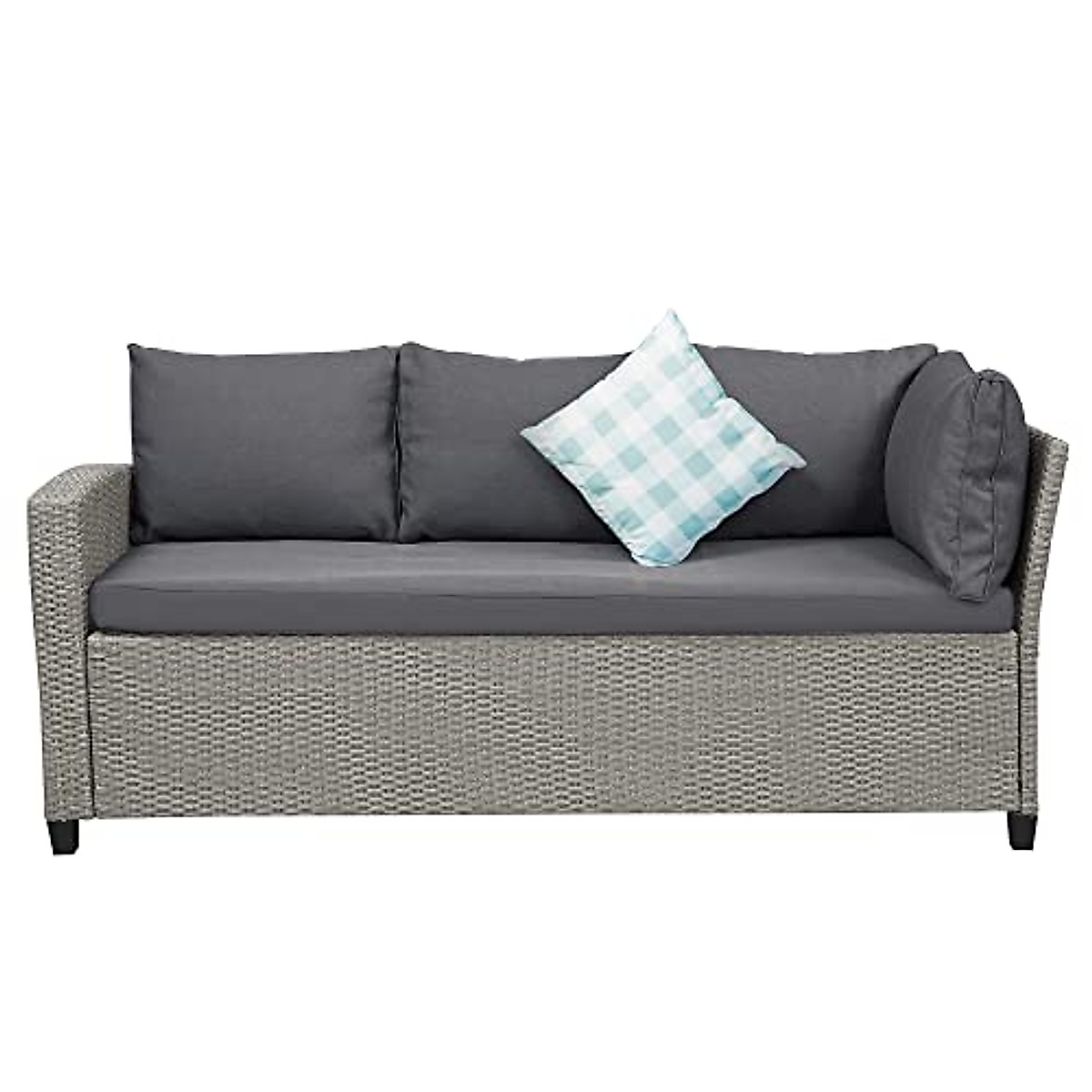 FANYE 5 Pieces All Weather Outdoor Patio Furniture Conversation Sets PE Wicker Rattan Sectional Couch Include 1 Table, 2 Sofas, 2 Ottomans and 3 Pillows Corner, Dark Gray