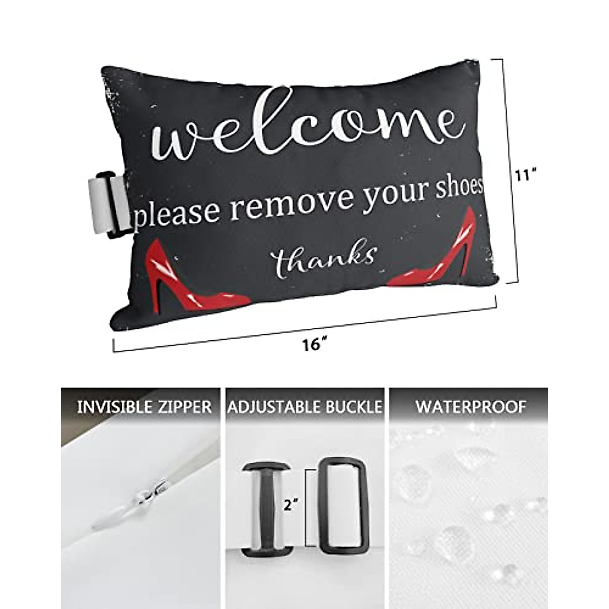 SEVENBABU Throw Pillows with Strap, Neck & Lumbar Support Pillow Oudoor Patio Pillows, Welcome Red High Heels Pillow for Recliner, Beach Chair, Office Chair, Sofa, Armchair