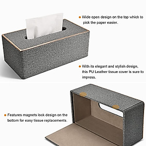 Tissue Box Cover Rectangular, PU Leather Tissue Box Holder for Kleenex,Napkin,Tissue Box Covers Rectangle for Bathroom Car Home Office Decorative 9.84"X5.23"X3.77" Grey