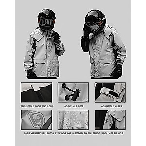 IRON JIA'S Rain Suit, Motorcycle Rain Gear Suit for Men & Women, Jackets & Pants Reflective Waterproof Breathable Rainsuit