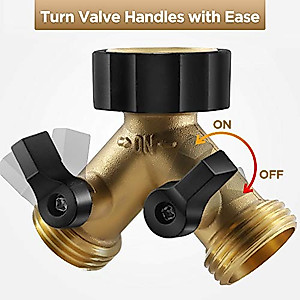 IPOW Solid Brass Body Backyard 2 Way Y Valve Garden Hose Connector Splitter Adapter + 6 Rubber Hose Washers with Comfort Grip Use
